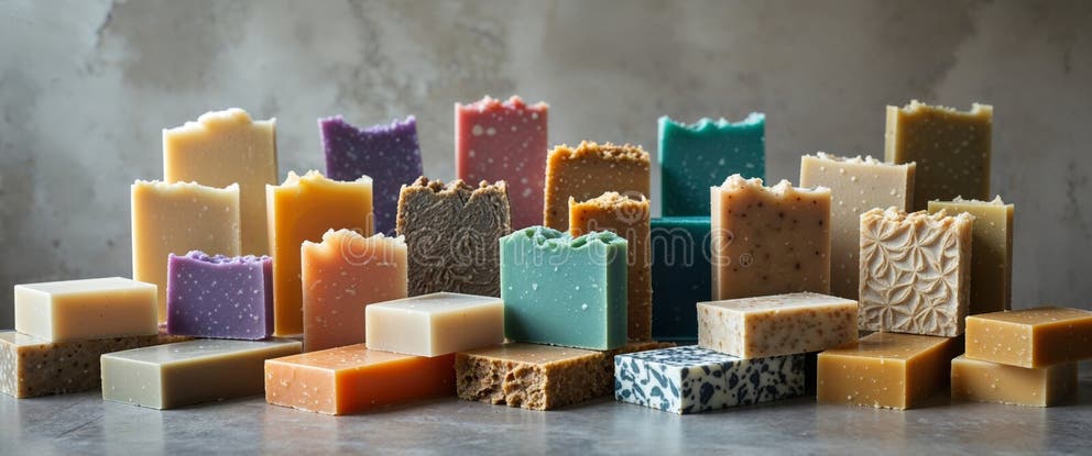 Natural Handmade Soaps in Assorted Colors and Textures Stock Photo ...