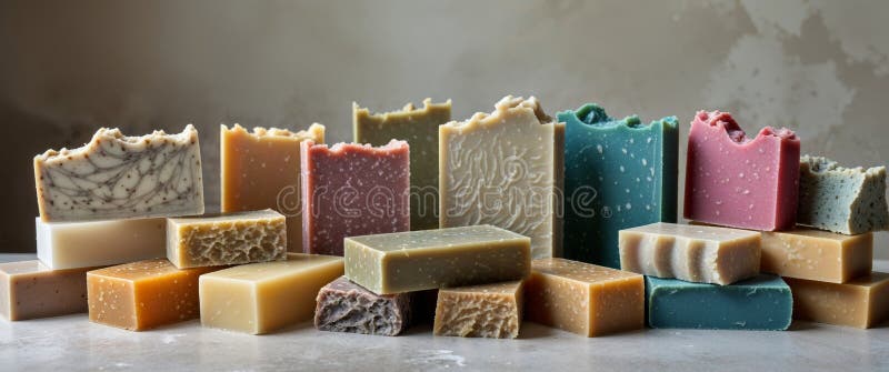 Natural Handmade Soaps in Assorted Colors and Textures. Stock Photo ...