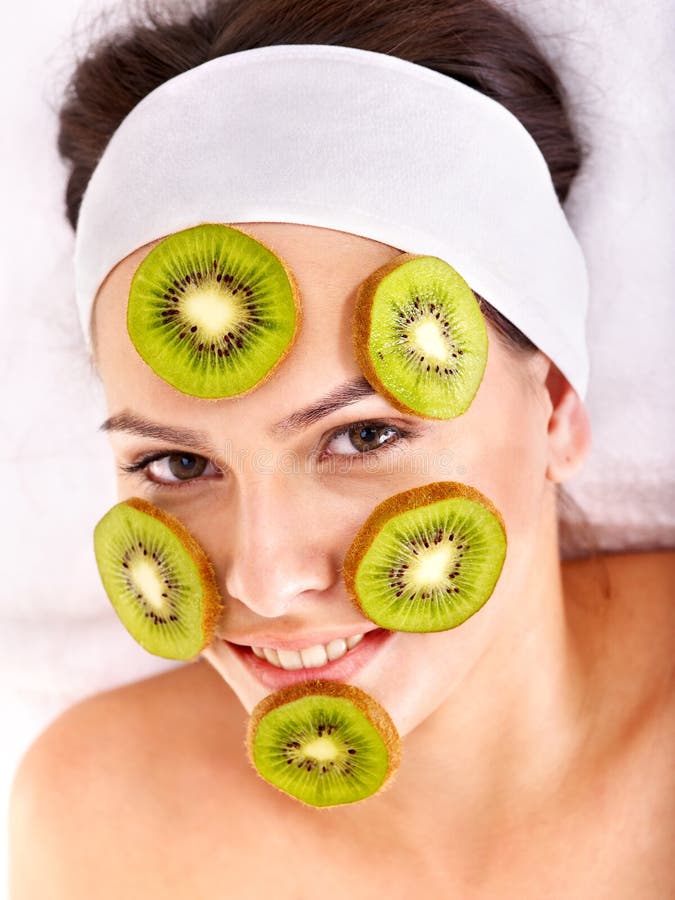 Happy Woman with Fruit Facial Mask Stock Photo - Image of wellness ...