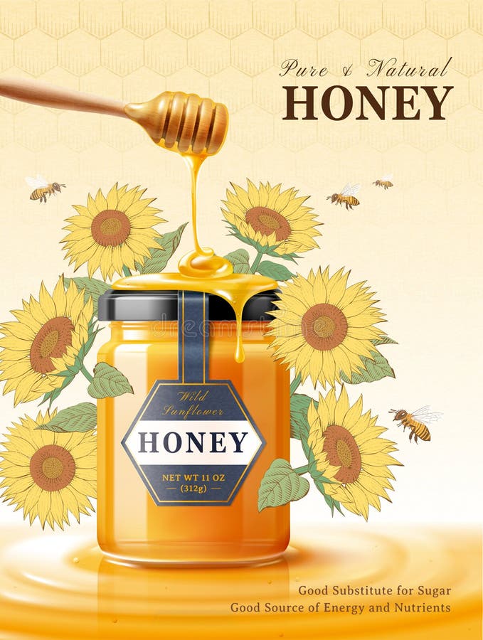 Natural honey ad banner stock vector. Illustration of honey - 304411850