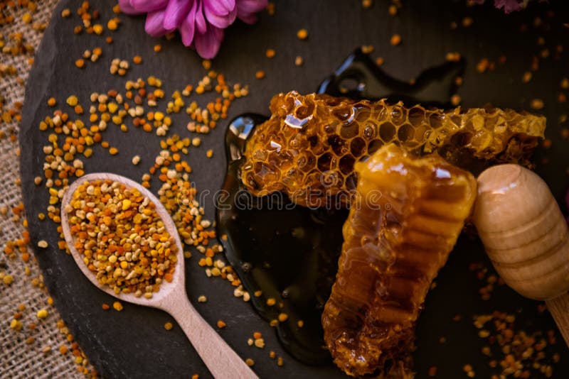 Natural Honeycombs and Pollen on Table Stock Photo - Image of life ...