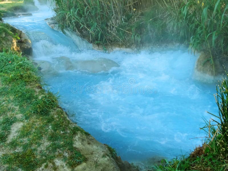 Natural Hot Spring and Waterfall Stock Photo - Image of stream, green ...