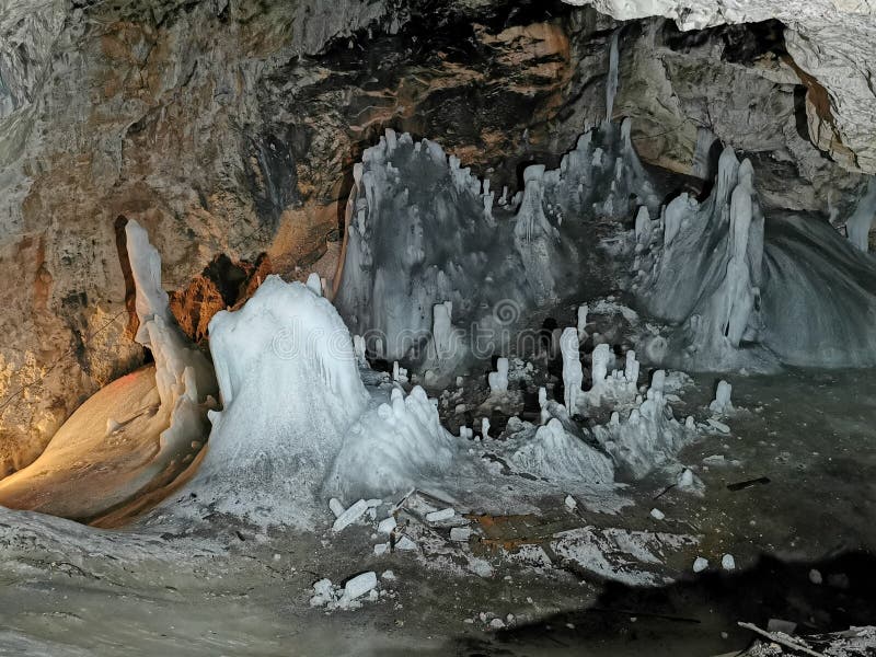 Natural Ice Monuments in a Cave Stock Photo - Image of natural, water ...