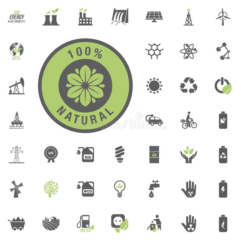 Natural Icon. Eco and Alternative Energy Vector Icon Set. Energy Source ...