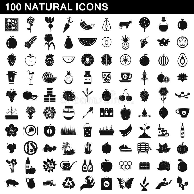 100 Natural Icons Set, Simple Style Stock Vector - Illustration of ...