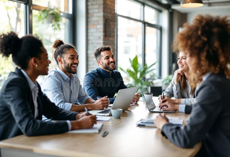 Teamwork and Collaboration in Modern Office with Natural Lighting and ...