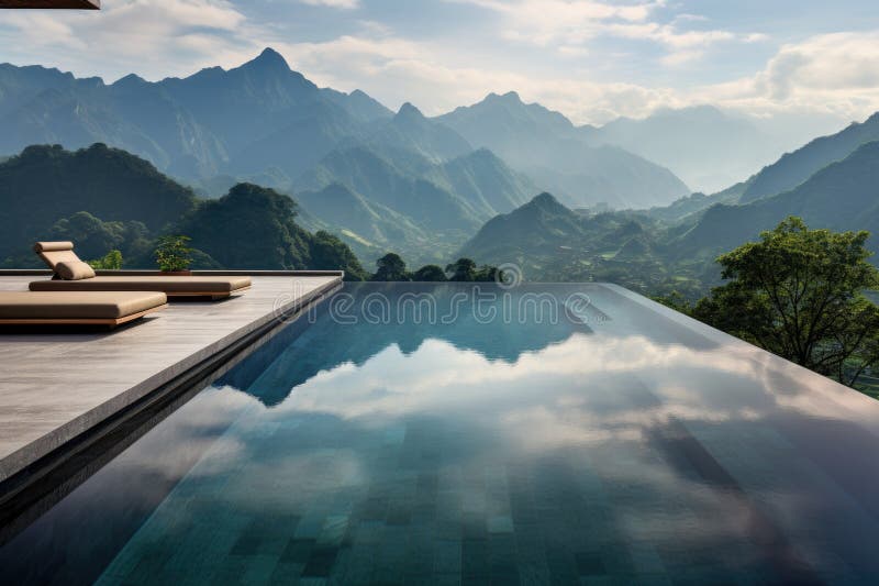 Natural Infinity Pool Overlooking a Scenic Mountain Range Stock Photo ...