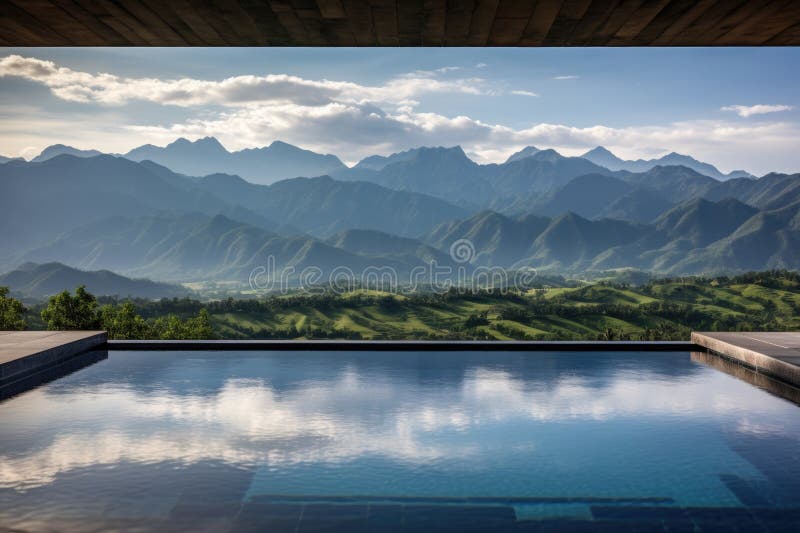 Natural Infinity Pool Overlooking a Scenic Mountain Range Stock Photo ...