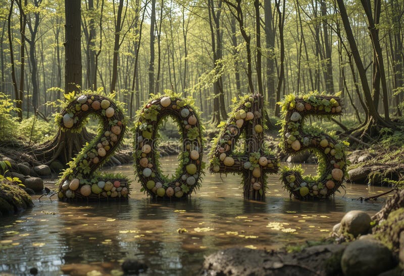 Natural Installation of the Year 2045 in a Serene Forest Setting Stock ...