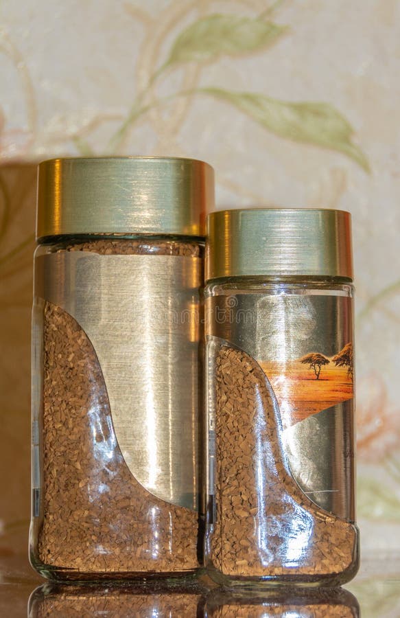 Natural Instant Freeze-dried Coffee in a Glass Jar. Stock Image - Image ...