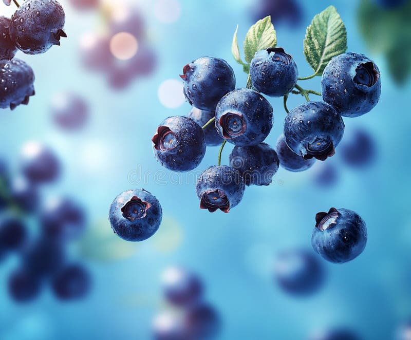Natural juicy blueberries stock illustration. Illustration of flower ...