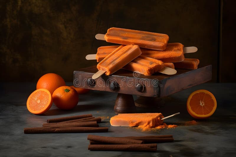 Natural Juicy Orange Popsicles. Refreshing Ice Pops Stock Image - Image ...