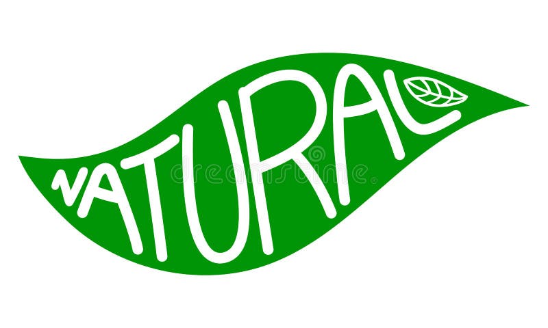 Natural Label. Text on Green Leaf Shape Stock Vector - Illustration of ...