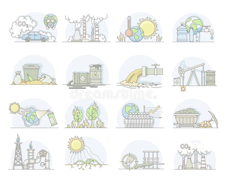 Natural Land Resources Line Icon and Object Vector Set Stock Vector ...