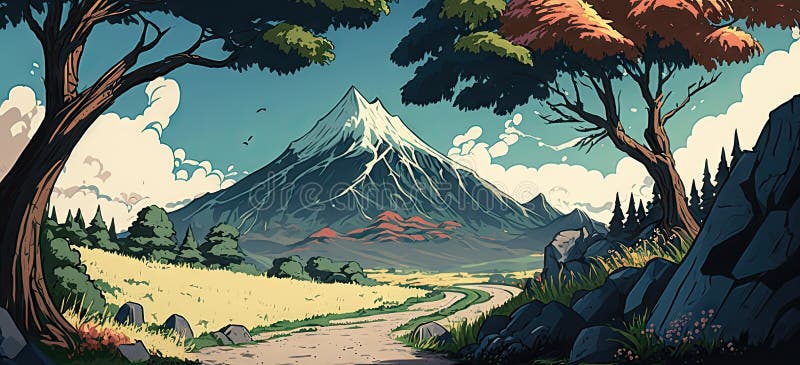Natural Landscape in Anime Style Illustration Stock Photo - Image of ...
