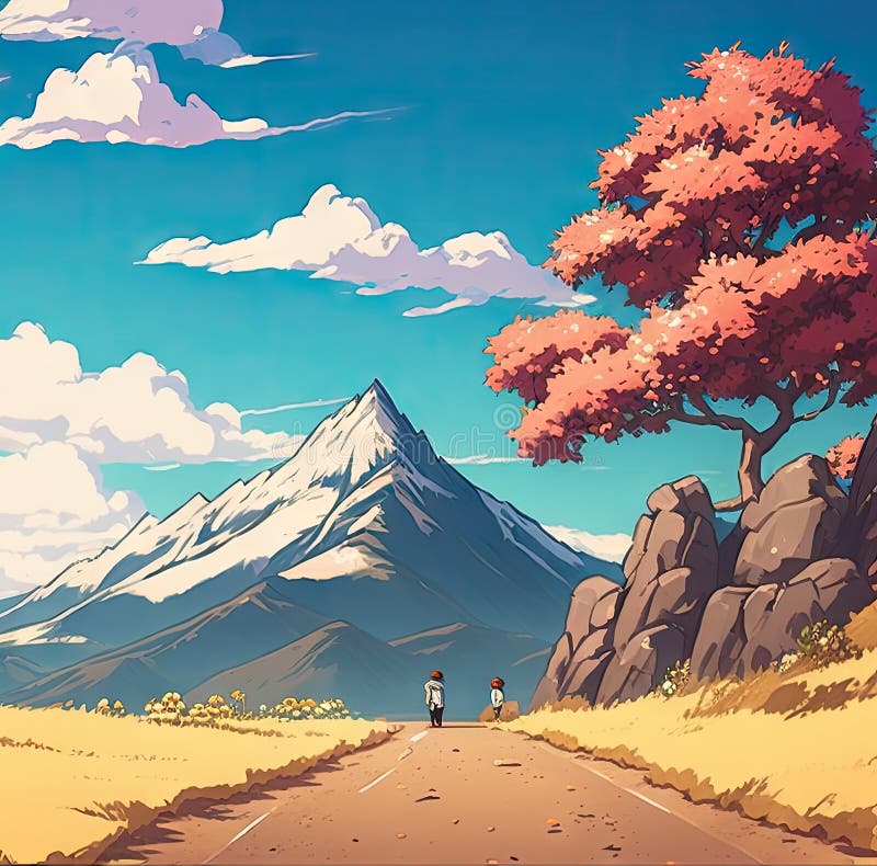 Natural Landscape in Anime Style Illustration Design Art. Stock ...