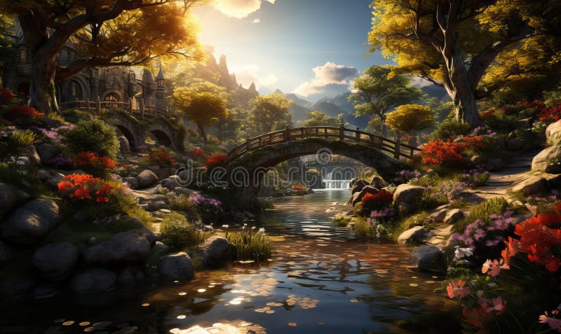 Natural Landscape, Bridge in the Park on a Summer Day. Stock ...