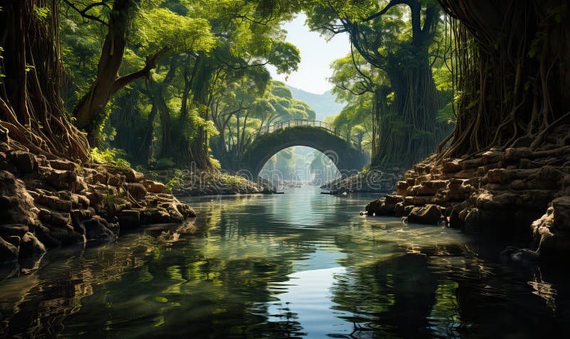 Natural Landscape, Bridge in the Park on a Summer Day. Stock ...
