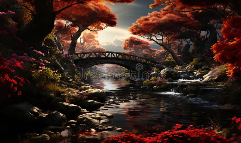 Natural Landscape, Bridge in the Park on a Summer Day. Stock Photo ...