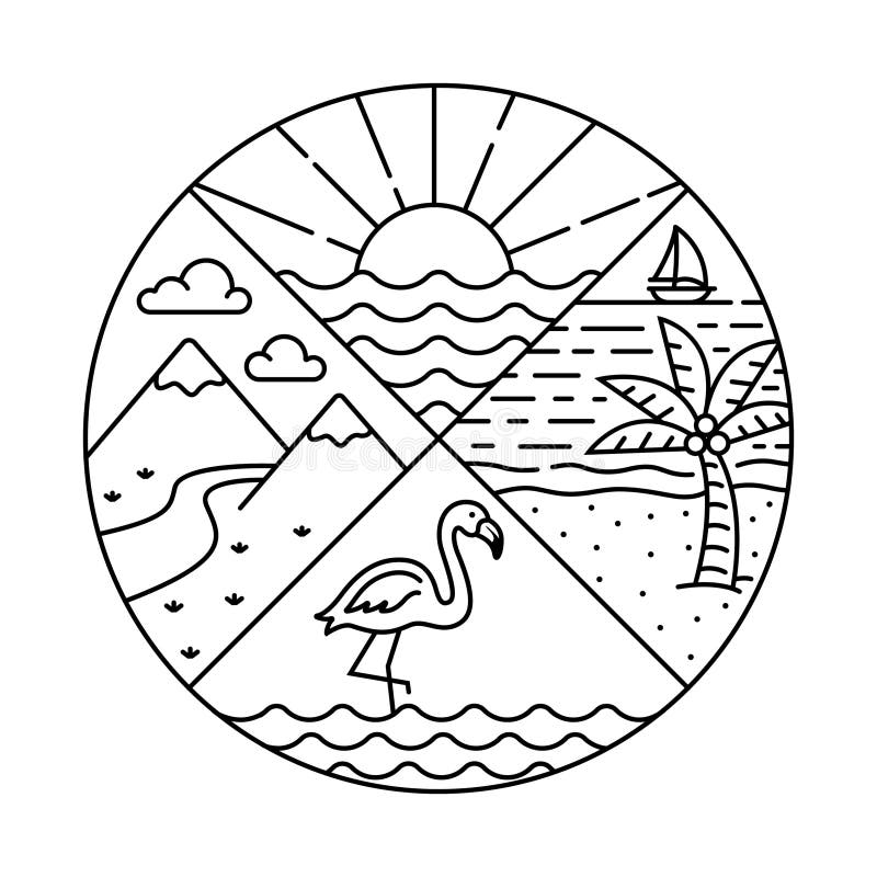 Natural Landscape in Circle Frame Illustration Vector Stock Vector ...