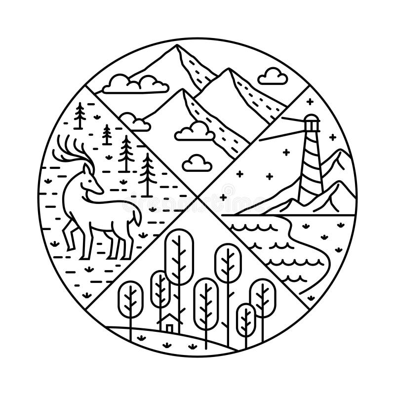 Natural Landscape in Circle Frame Illustration Vector Stock ...