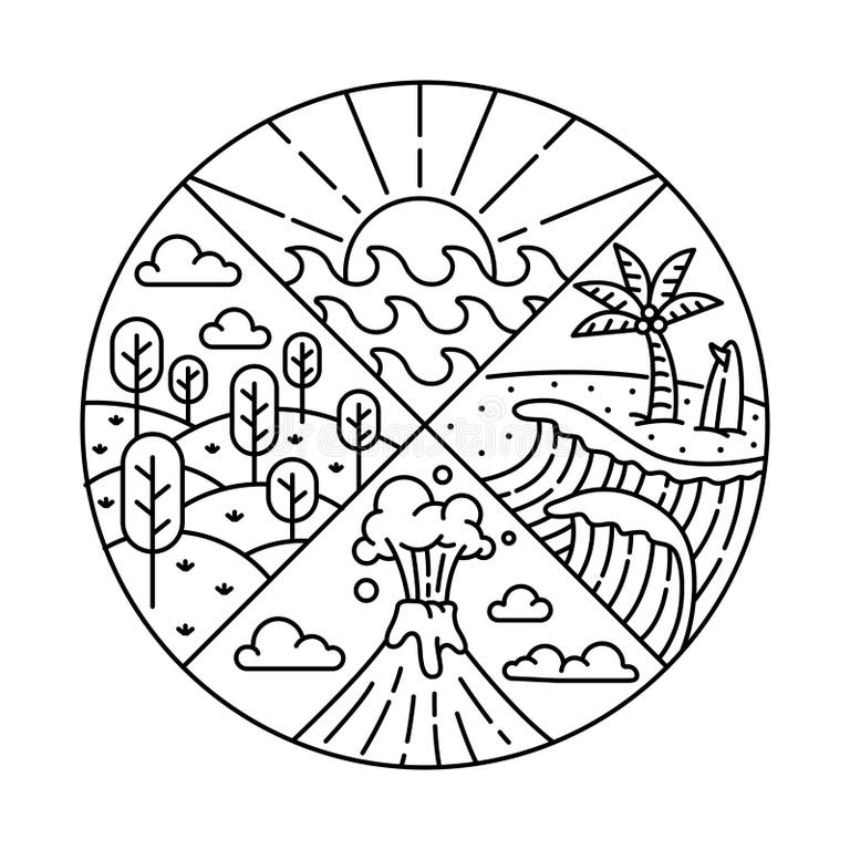 Natural Landscape in Circle Frame Illustration Vector Stock Vector ...