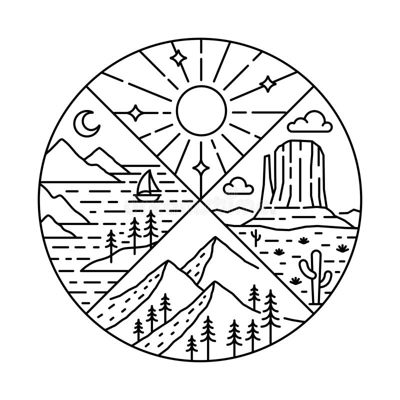 Natural Landscape in Circle Frame Illustration Vector Stock Vector ...