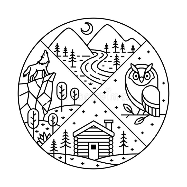 Natural Landscape in Circle Frame Illustration Vector Stock Vector ...