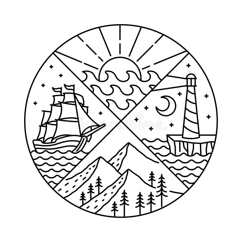 Natural Landscape in Circle Frame Illustration Vector Stock Vector ...