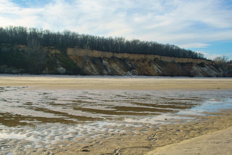 Natural Landscape, Cliff and Sandy Bank of the River Stock Image ...