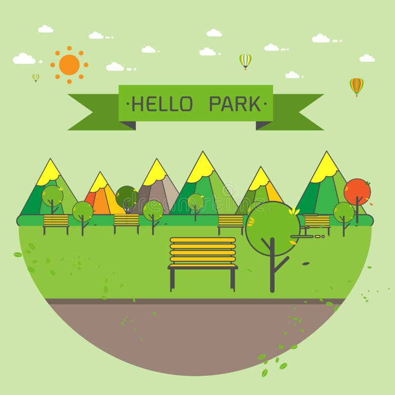 Hello Park. Natural Landscape in the Flat Style. a Beautiful Park ...