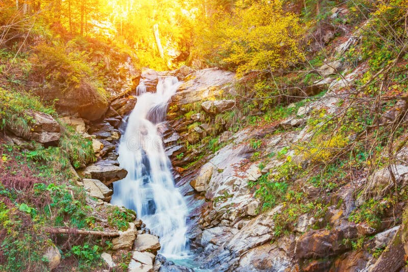 Natural Landscape Mountain Waterfall in the Forest Stock Photo - Image ...