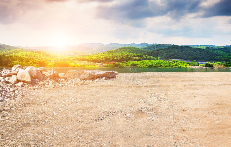 Natural Landscape Skyline with Stone Ground and Rural Mountains. Stock ...