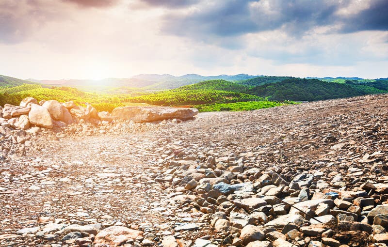 Natural Landscape Skyline with Stone Ground and Rural Mountains. Stock ...