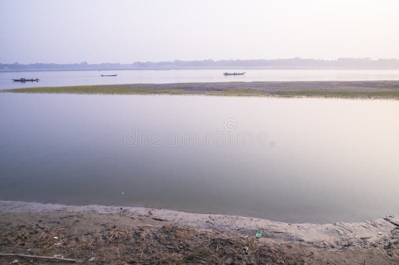 Landscape View of the Bank of the Padma River with the Blue Water Stock ...