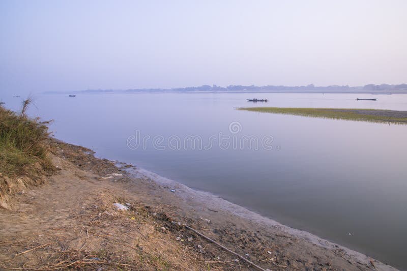 Landscape View of the Bank of the Padma River with the Blue Water Stock ...