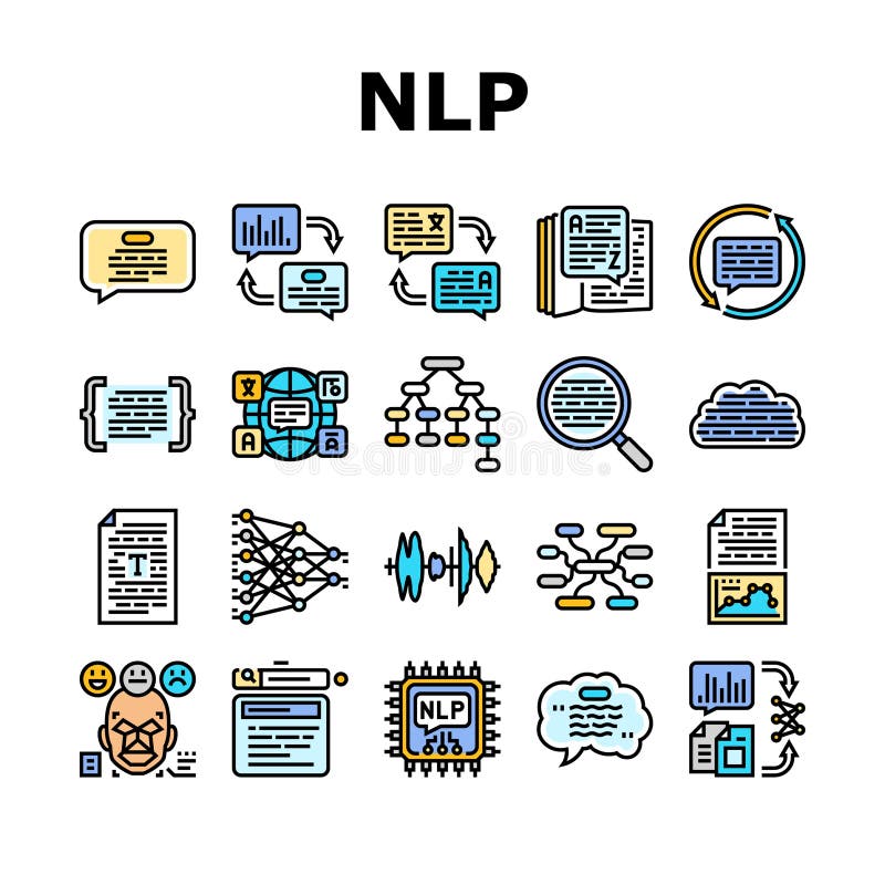Natural Language Processing Nlp Icons Set Vector Stock Illustration