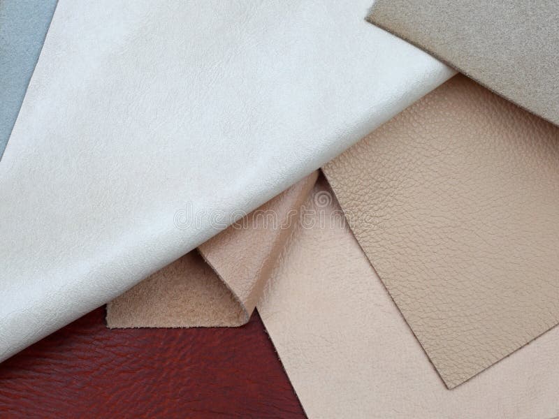 Natural Leather Textures Samples on Red Leather Background Stock Image ...