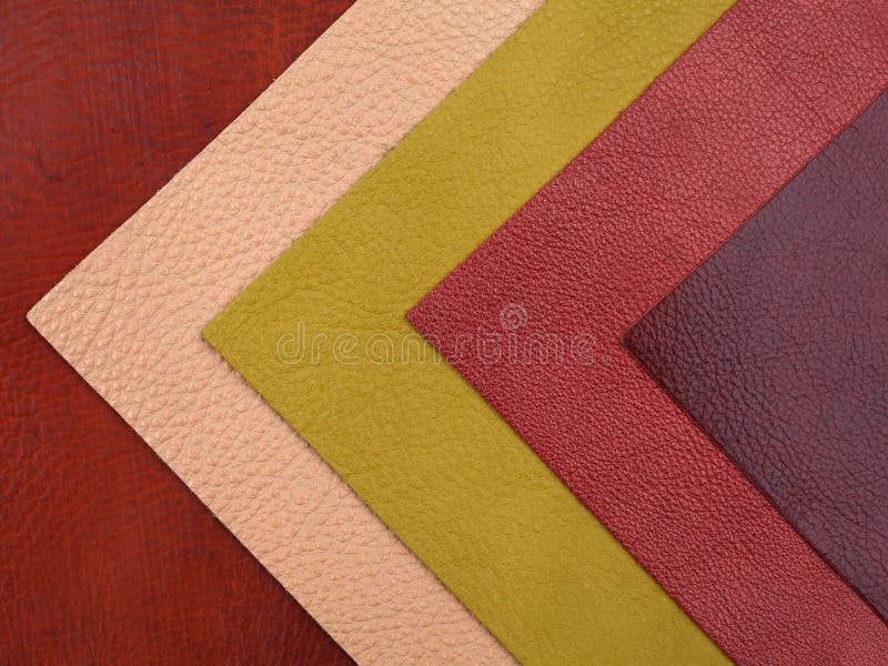 Natural Leather Textures Samples on Red Leather Background Stock Photo ...