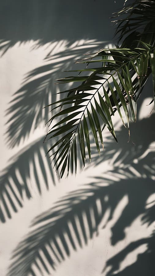 Natural Leaves Palm Tree Branch Falling on Wall Stock Illustration ...