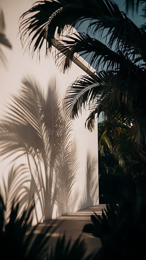 Natural Leaves Palm Tree Branch Falling on Wall Stock Illustration ...