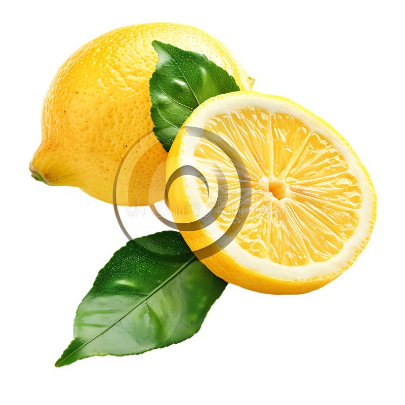 Natural Lemon Fruit with Green Leaf Isolated Stock Illustration ...