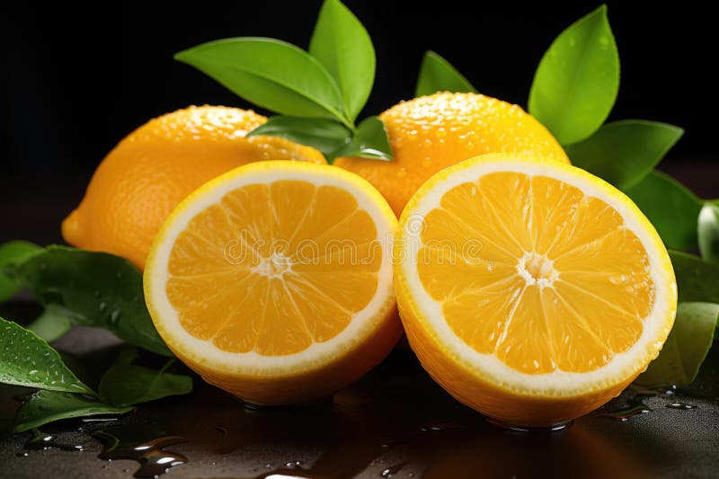 Natural Lemon Fruit with Sliced ??and Green Leaf, Isolated in the White ...