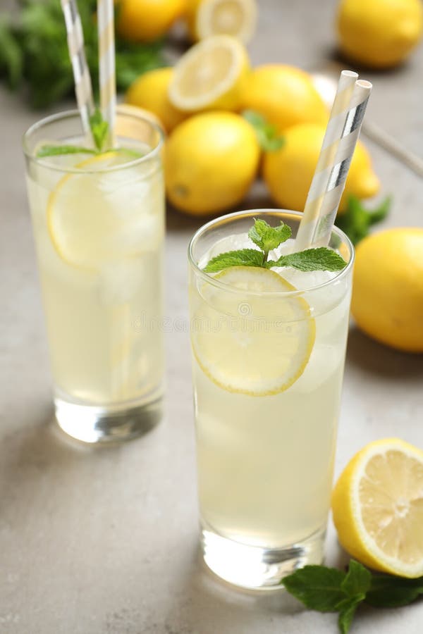 Natural Lemonade with Mint on Light Grey Table. Summer Refreshing Drink ...
