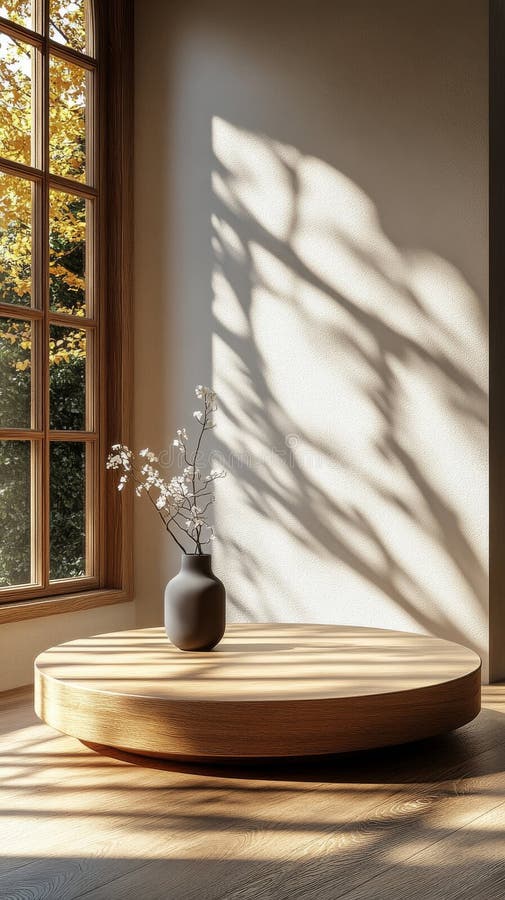 Natural Light Creates Beautiful Shadows on a Wooden Surface in a Modern ...