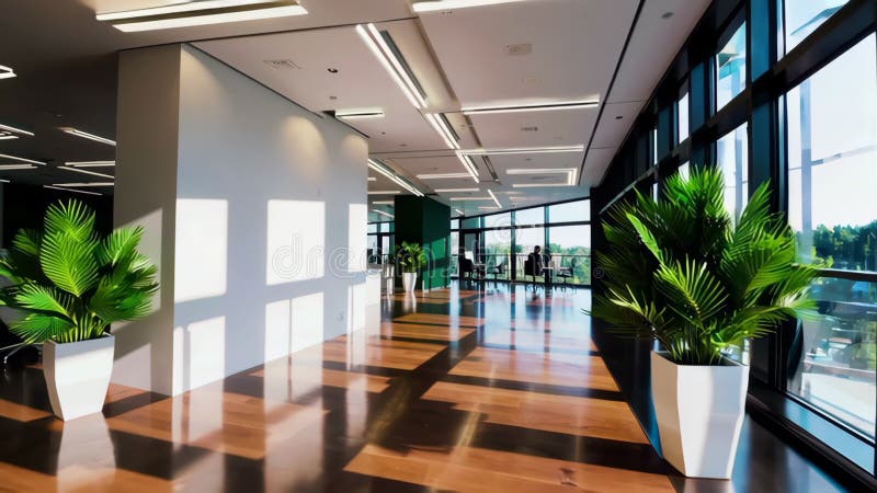 Sunlight Moving Across Modern Office Hallway Stock Video - Video of ...