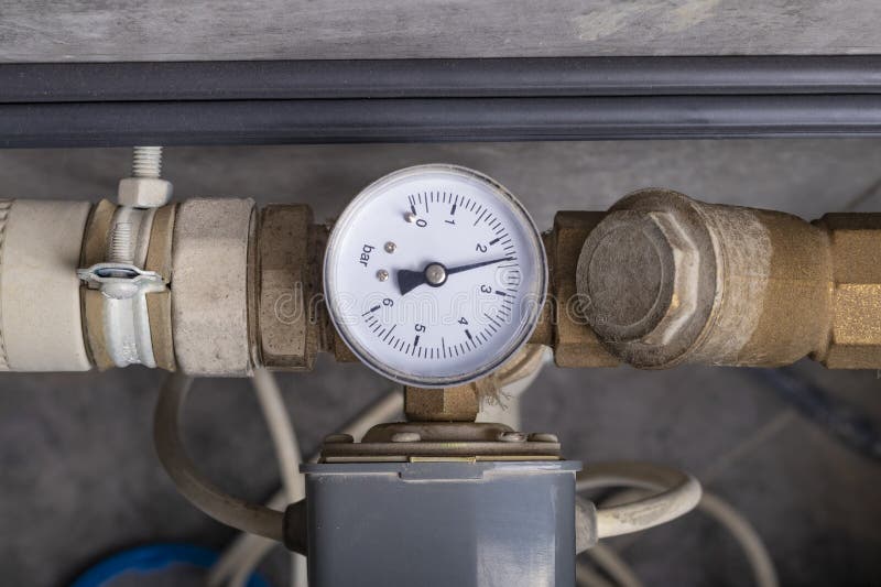 Natural Light. the Pressure Gauge Shows a Pressure of Two Bars Stock ...