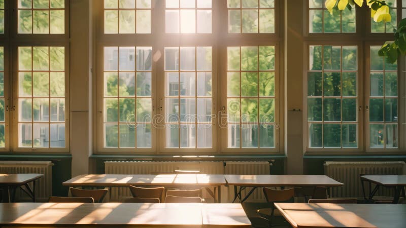 Natural Light from the Sun Shines through the Windows of a Classroom ...