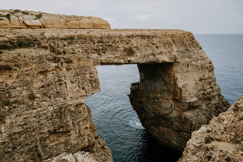 Azure Window Sea Arch - Gozo, Malta Stock Image - Image of wadi, island ...