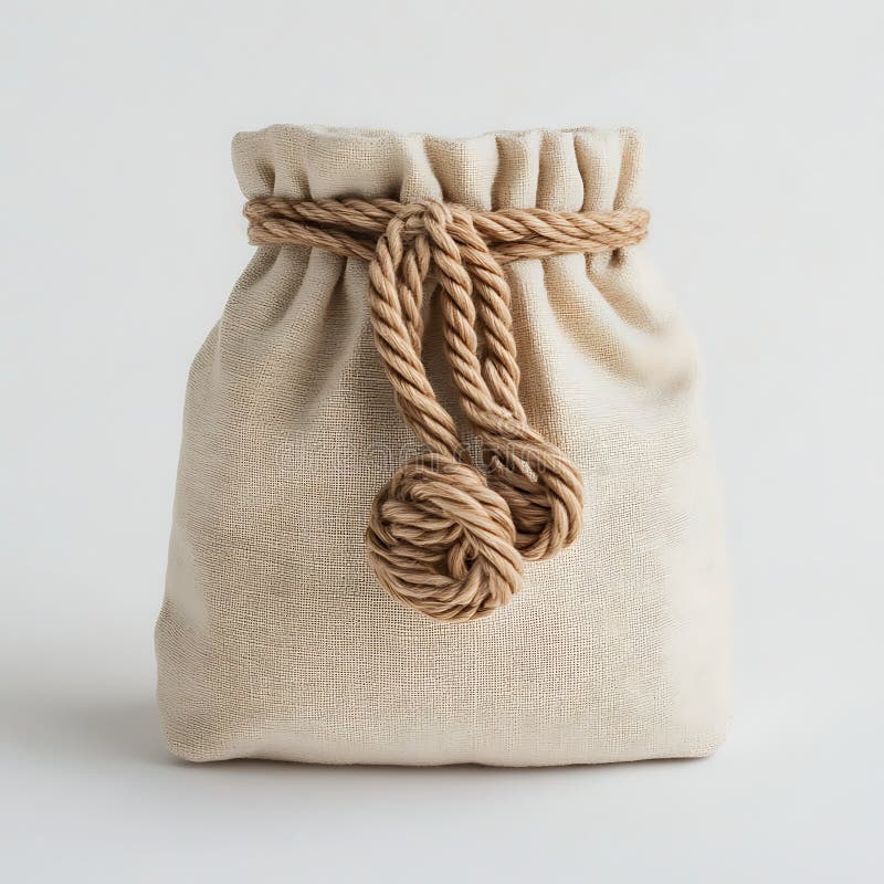 Natural Linen Drawstring Pouch with Twisted Rope on Neutral Background ...